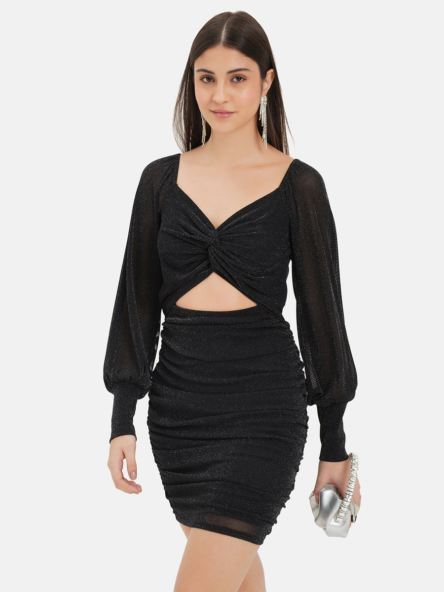 Twist Knot Mini Dress With Ruching – KAZO