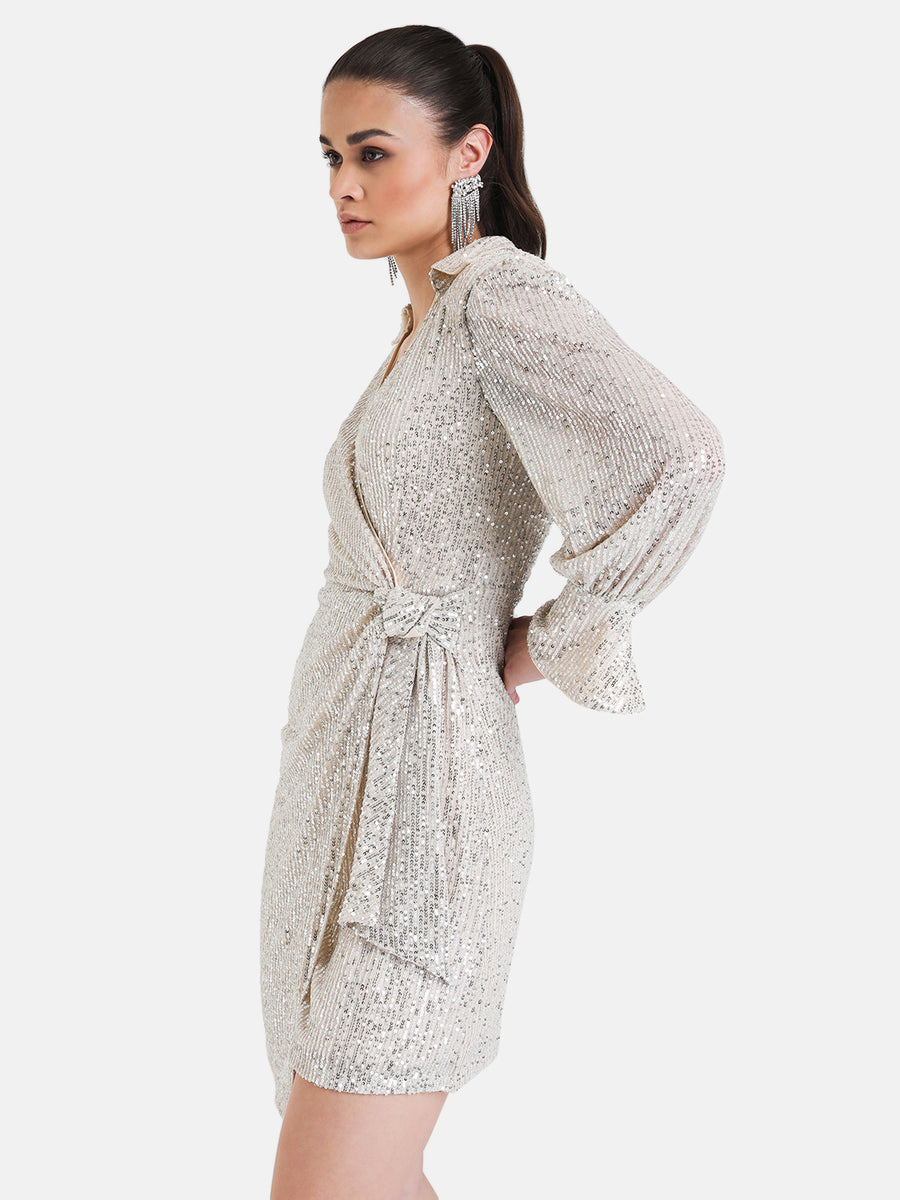 Sequin Wrap Mini Dress for Women | Sparkly Sequin Party Dress – KAZO