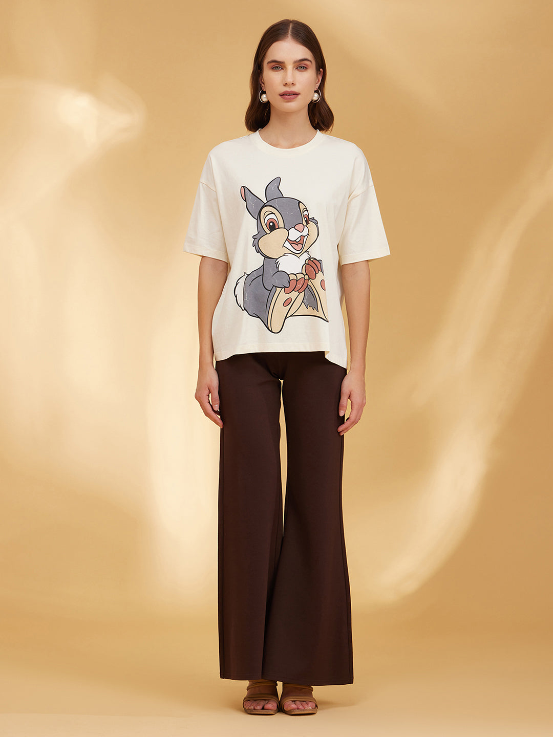 Thumper © Disney Drop Shoulder Oversized Beige T-Shirt for Women – KAZO