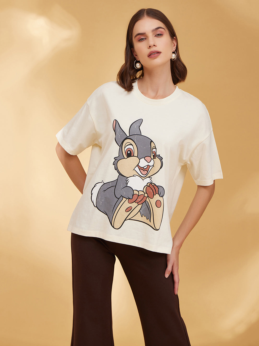 Thumper © Disney Drop Shoulder Oversized Beige T-Shirt for Women – KAZO