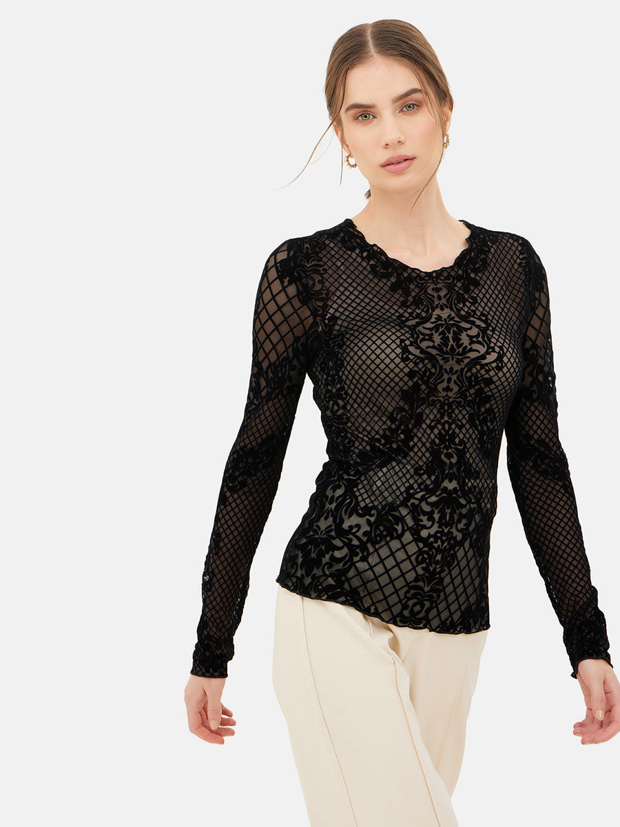 Kiara Printed Fitted Top - Black | Buy Women's Net Tops - Kazo – KAZO