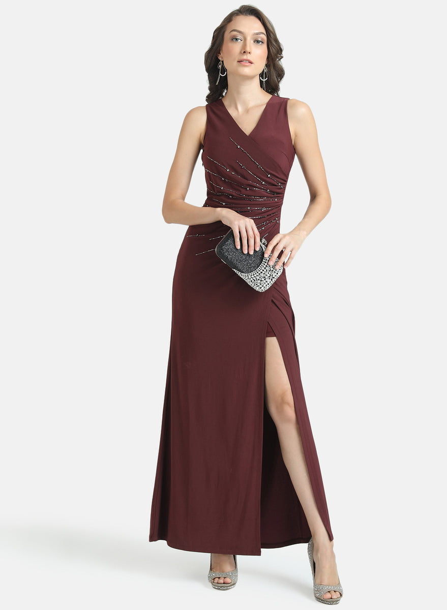 Buy Embellished Wrap Maxi Dress 124479PORR – KAZO